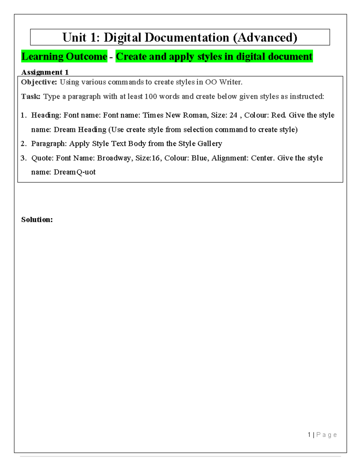 Computer Record - Unit 1: Digital Documentation (advanced) Learning