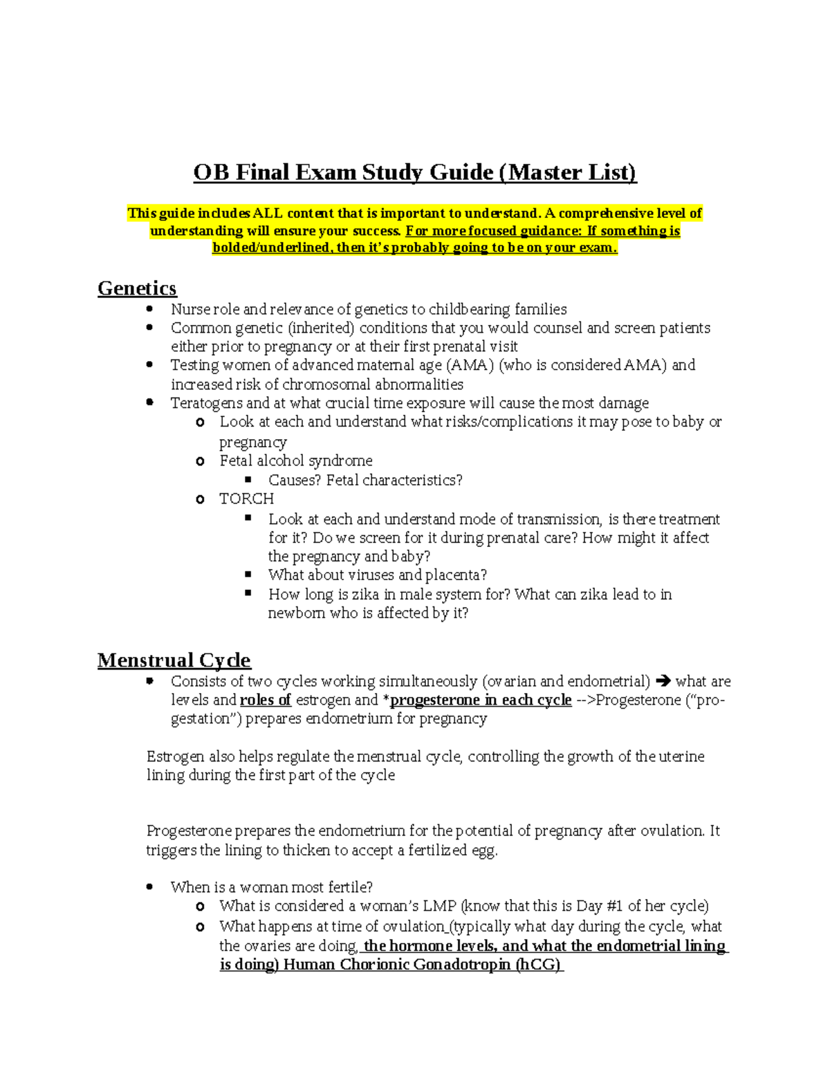 Final Exam Study Guide 1 - A comprehensive level of understanding will ensure your success. For ...
