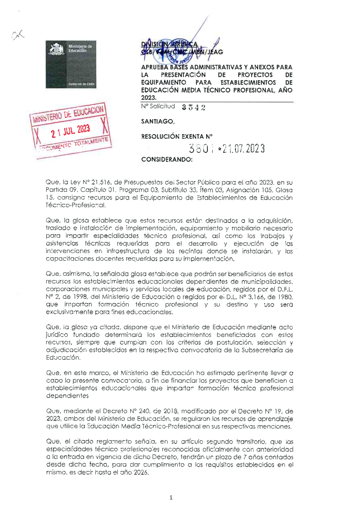 REX- Exenta-N°3801- Aprueba- Bases- Proyecto- Equipamiento-TP-2023 ...