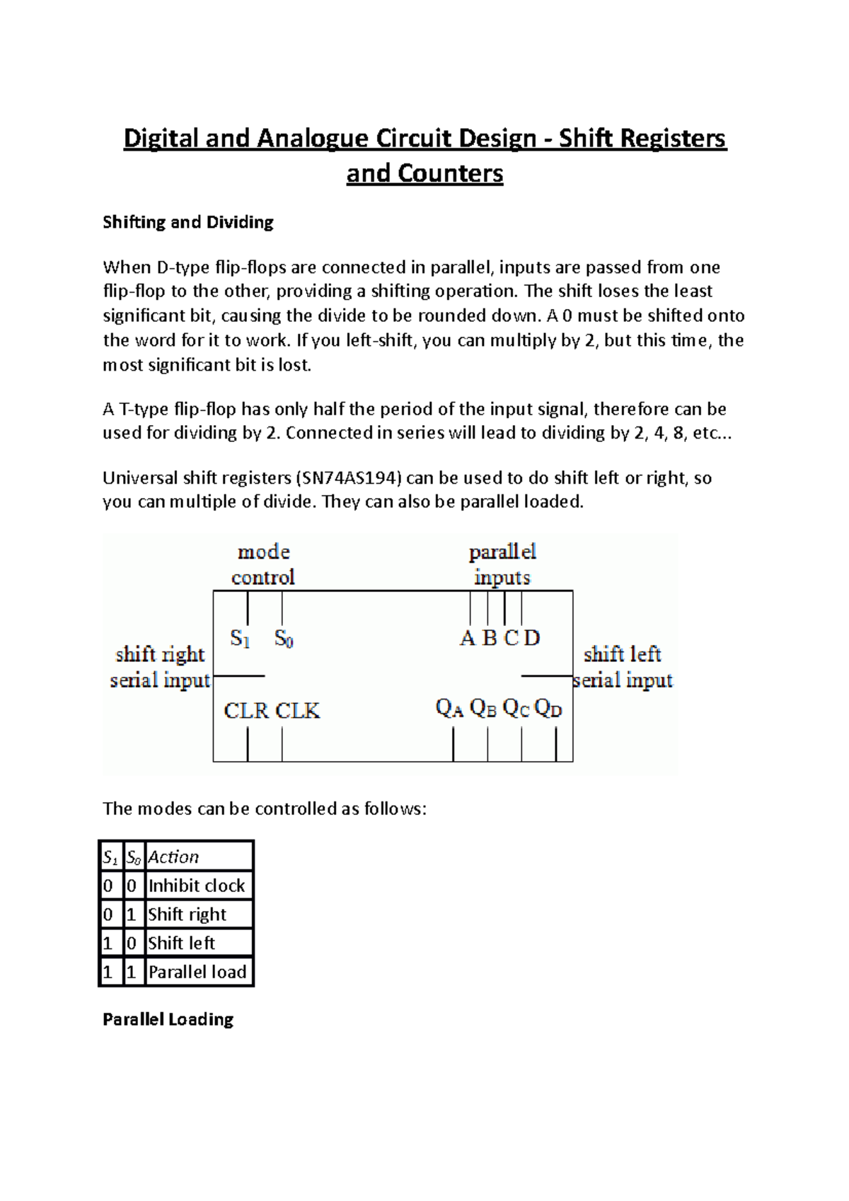 Digital and Analogue Circuit Design - Shift Registers and Counters ...