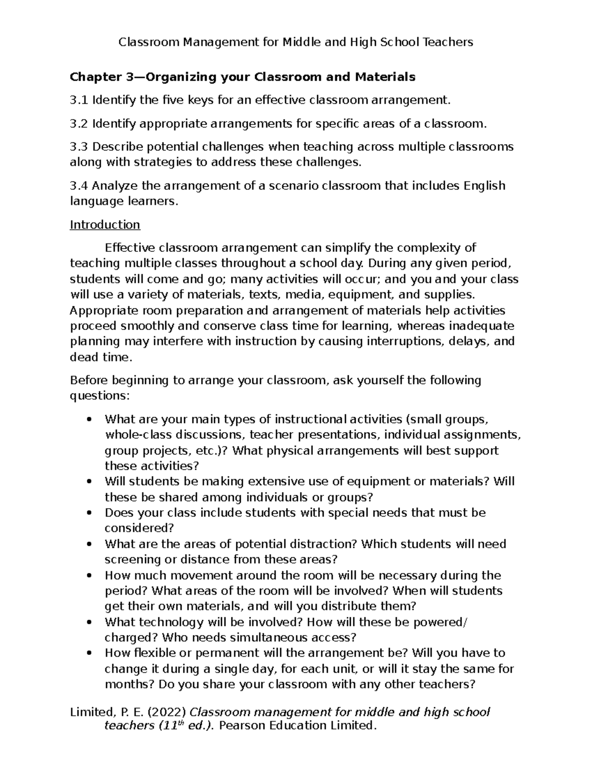 Chapter 3 - Chapter 3—Organizing your Classroom and Materials 3 ...