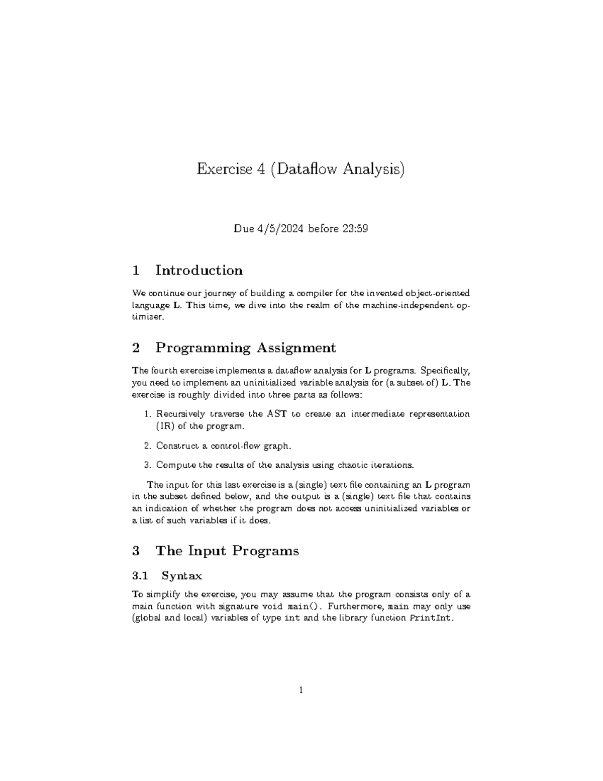 Ex4 Dfa Compiler Creation Exercise 4 Dataflow Analysis Due 452024 Before 23 1