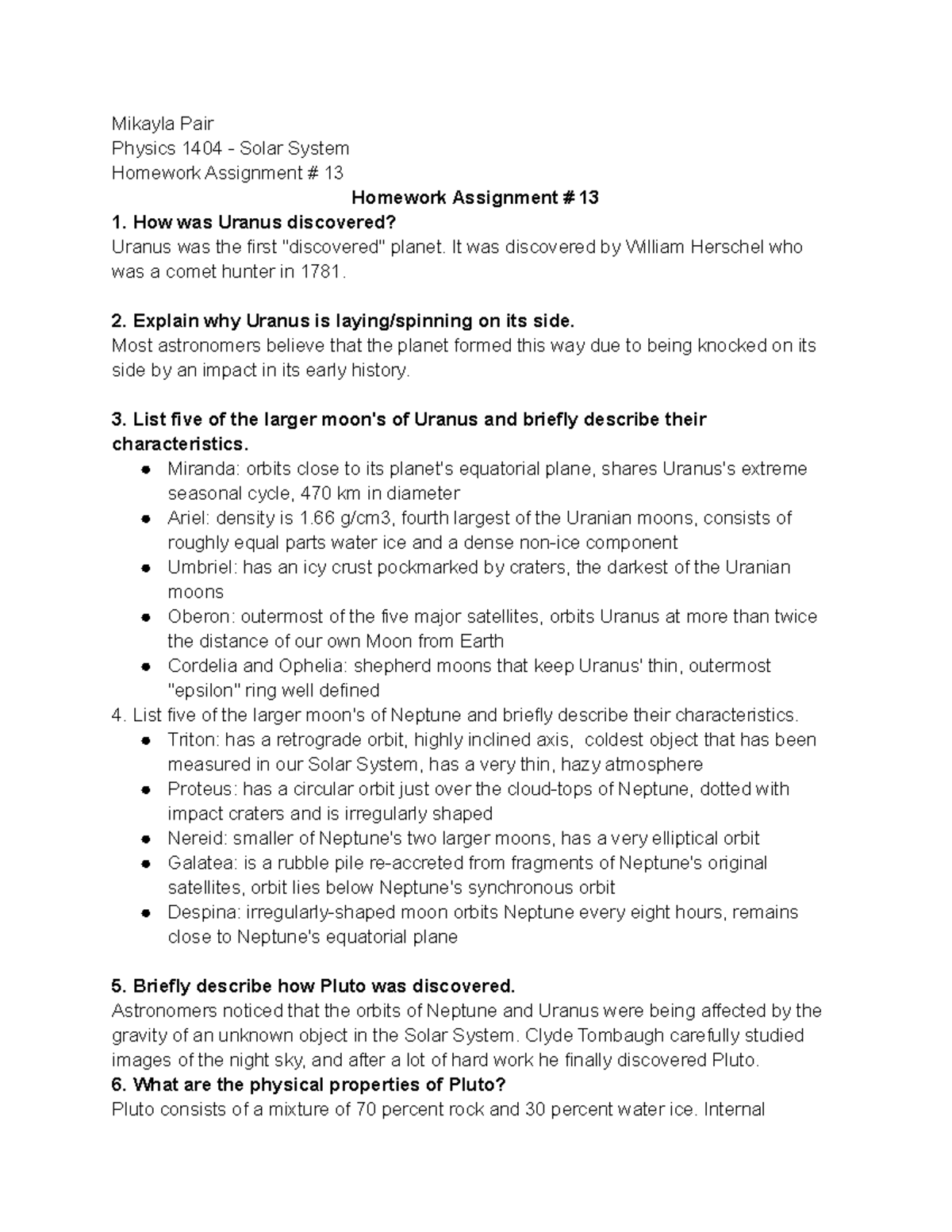 Homework 13 - Professor: Jeff Howard - Mikayla Pair Physics 1404 ...
