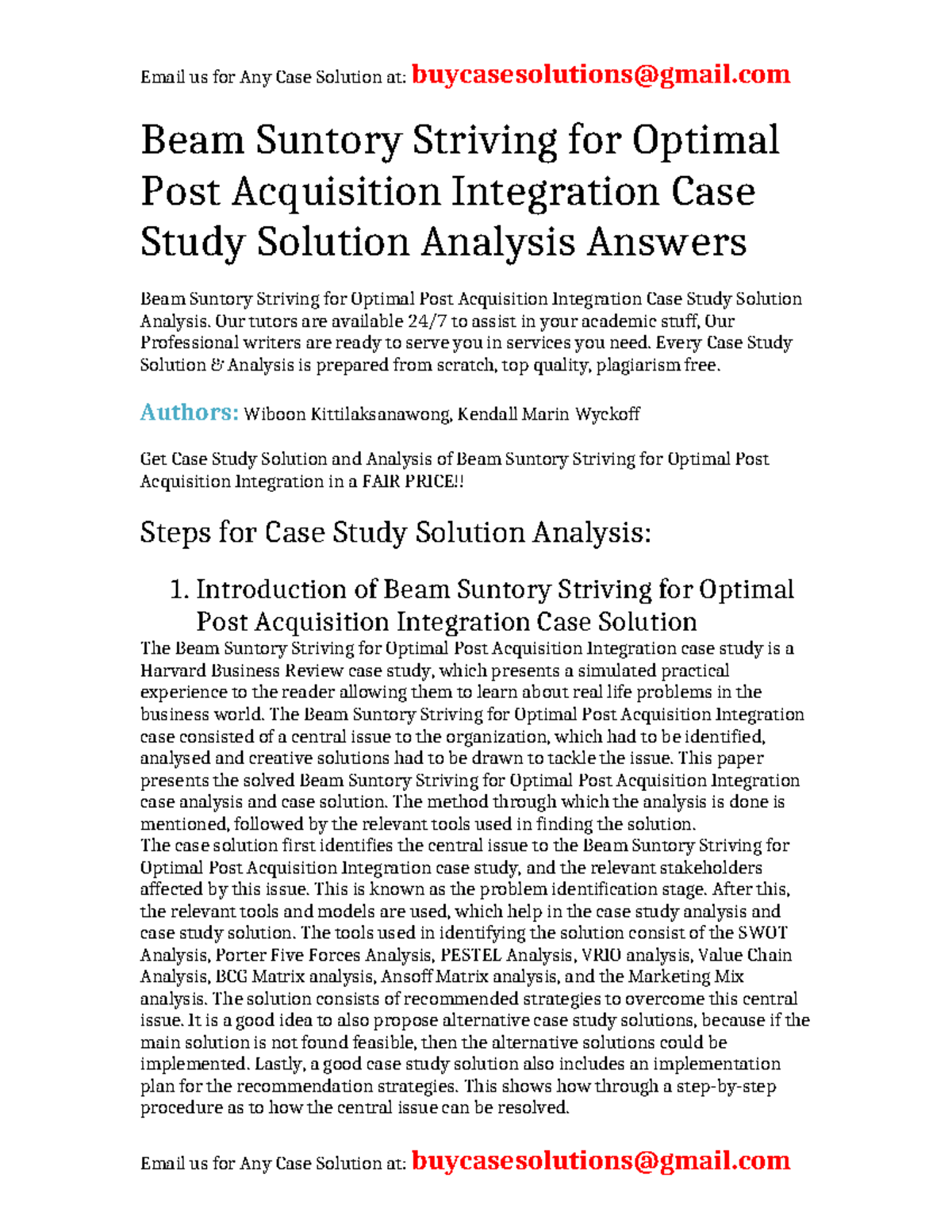 Case Solution Beam Suntory Striving for Optimal Post Acquisition ...
