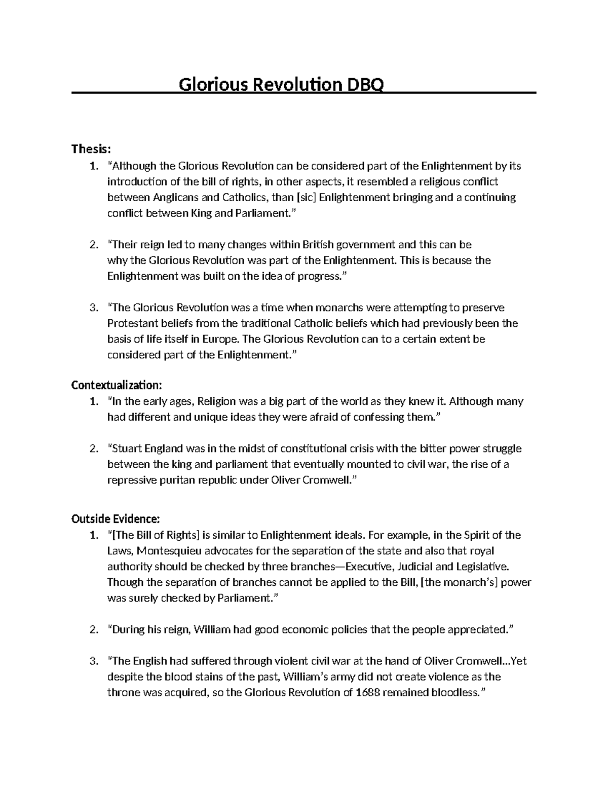 Glorious revolution dbq examples - Glorious Revolution DBQ Thesis ...