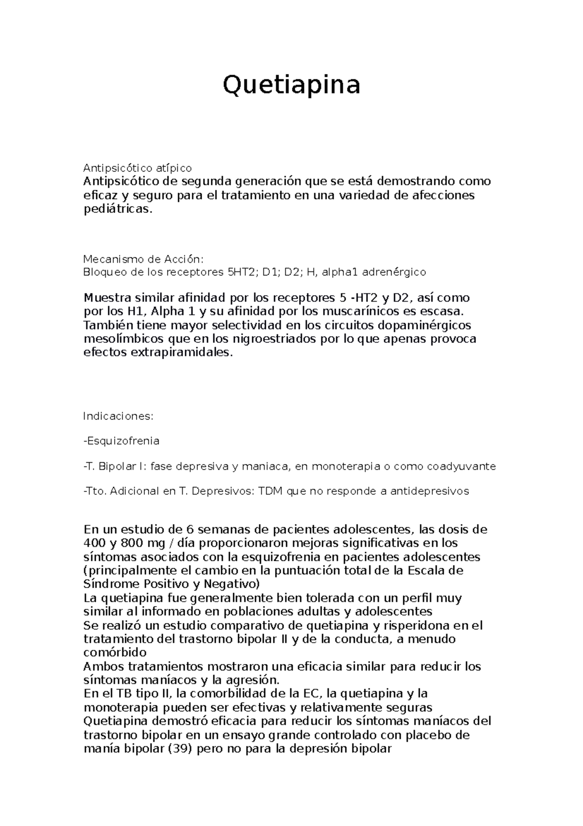 Quetiapina farmanuario - Quetiapina Antipsicótico atípico Antipsicótico ...