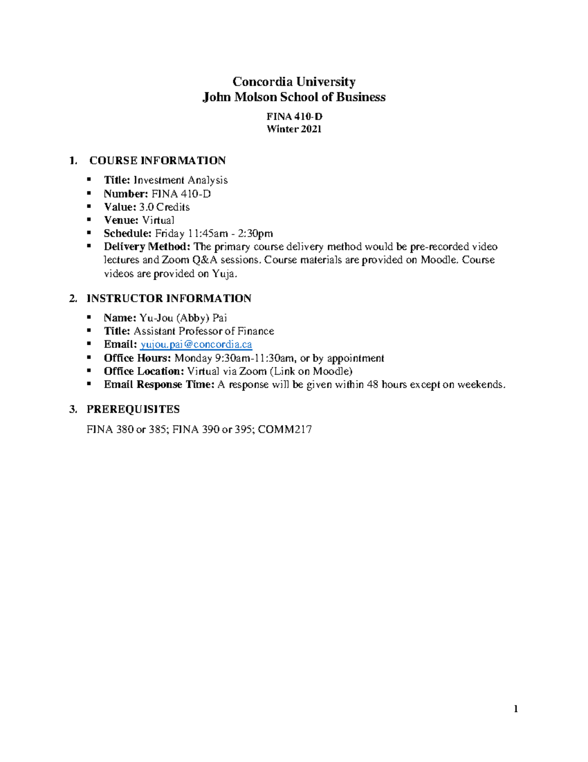 Course Outline - 1. COURSE INFORMATION Title: Investment Analysis ...