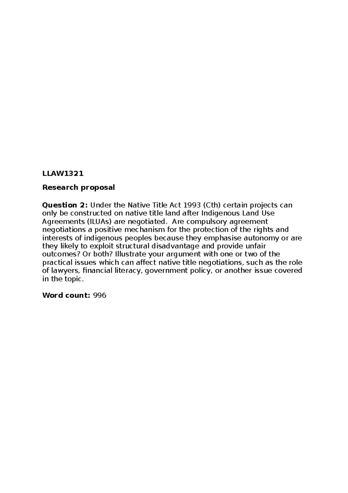 Research proposal - indigenous - LLAW Research proposal Question 2 ...