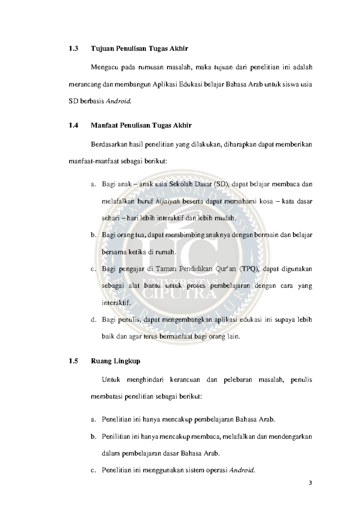 Dpsace materi arab Bab -3 - 3 1 Tujuan Penulisan Tugas Akhir Mengacu ...