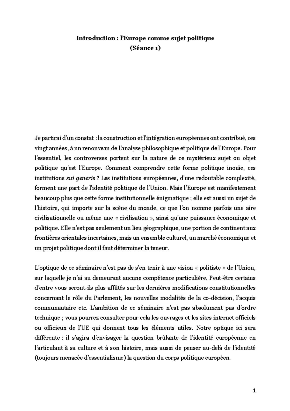 Introduction l’Europe comme sujet politique - Warning: TT: undefined function: 32 Introduction ...