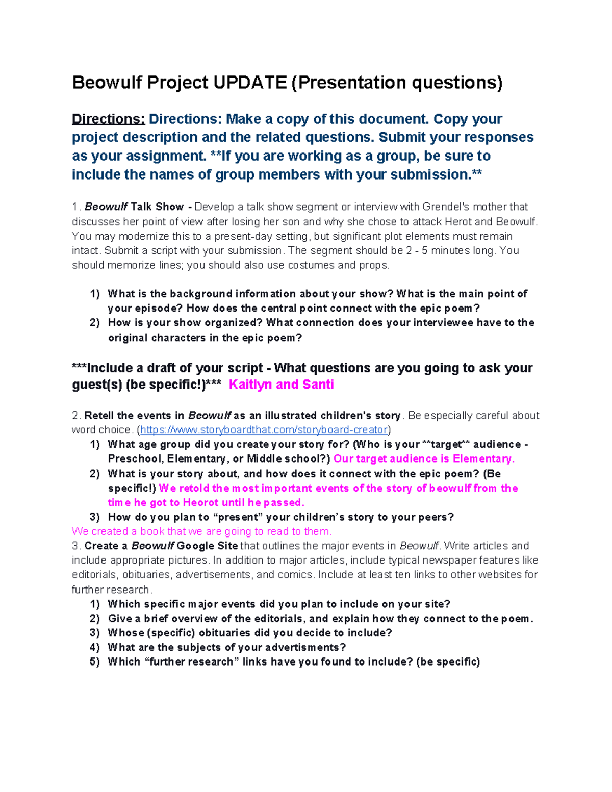 Beowulf Project Update (presentation questions) - Beowulf Project ...