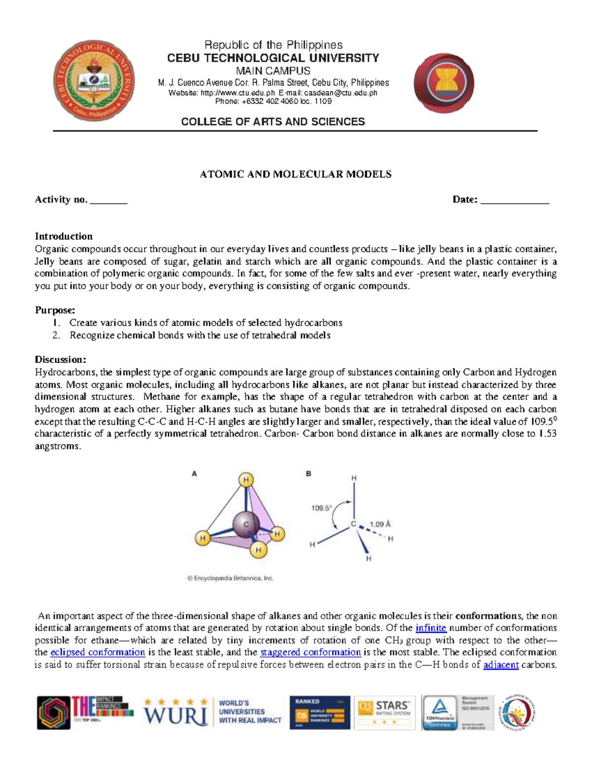 Chem Bio Act.1 Atomic and Molecular Models - CEBU TECHNOLOGICAL ...