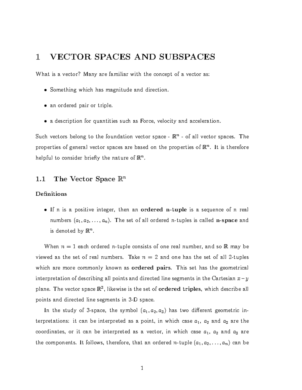 Linalglecturenotes - Vector space axioms - 1 VECTOR SPACES AND ...