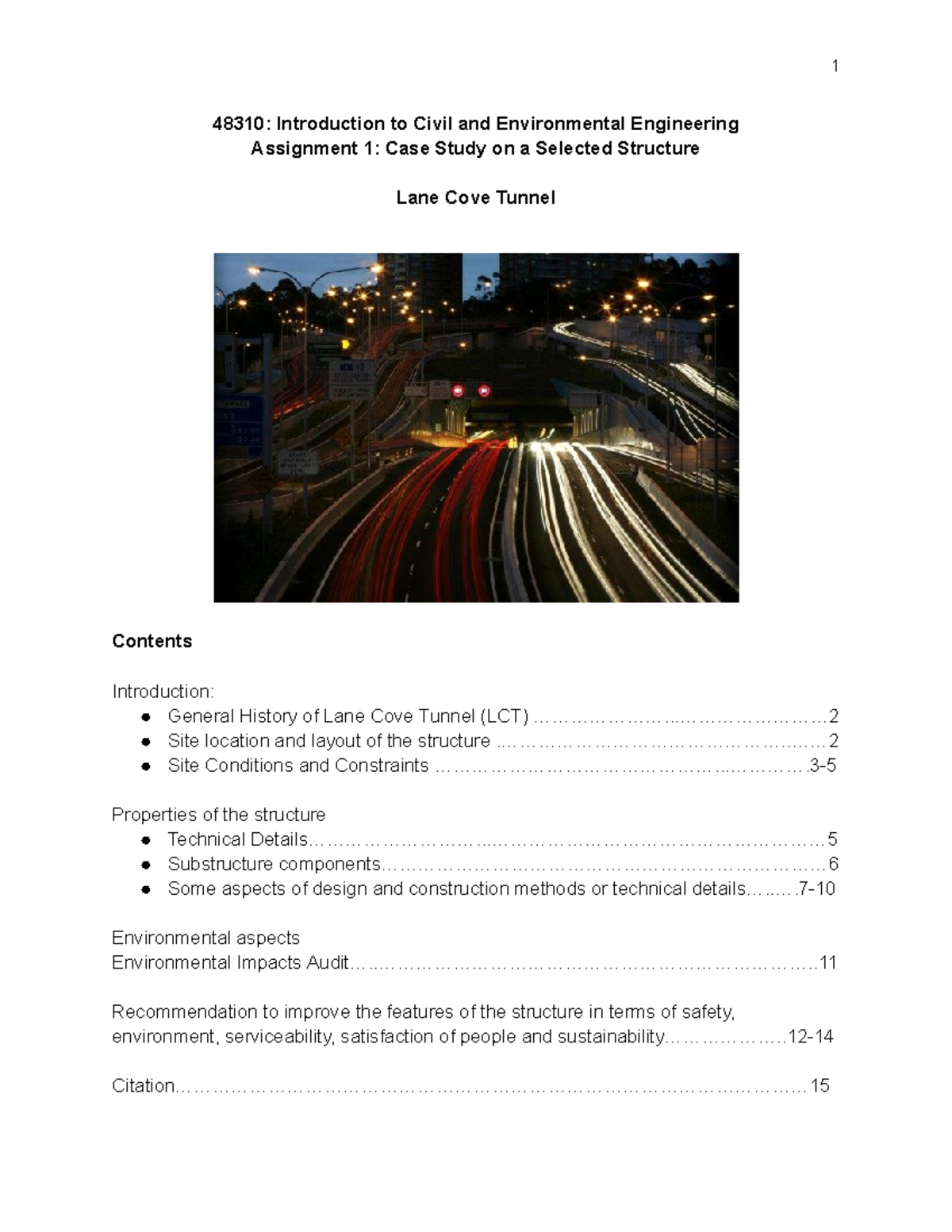 Assignment 1 - Civil Infrastructure - 48310: Introduction to Civil and ...