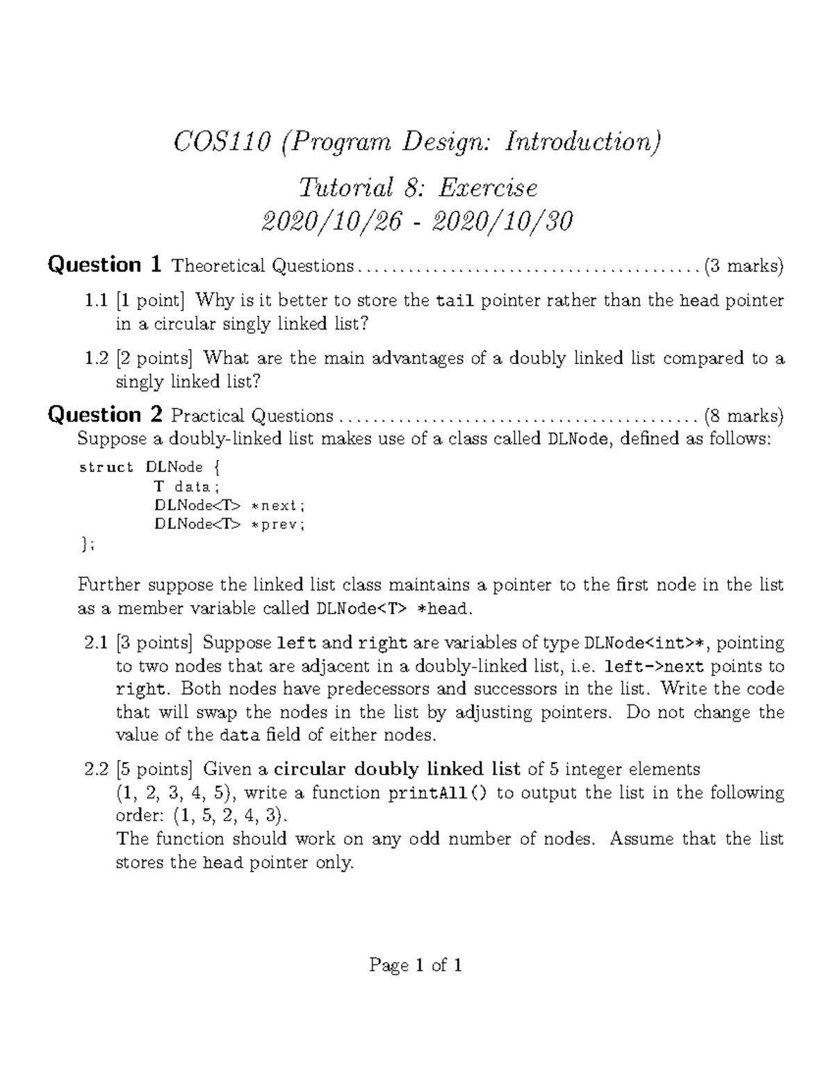 Tutorial 8 exercise - COS110 (Program Design: Introduction) Tutorial 8: Exercise 2020/10/26 ...