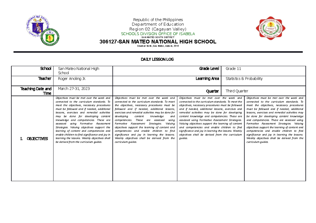 Week 6 - Plan Lesson - Republic of the Philippines Department of ...