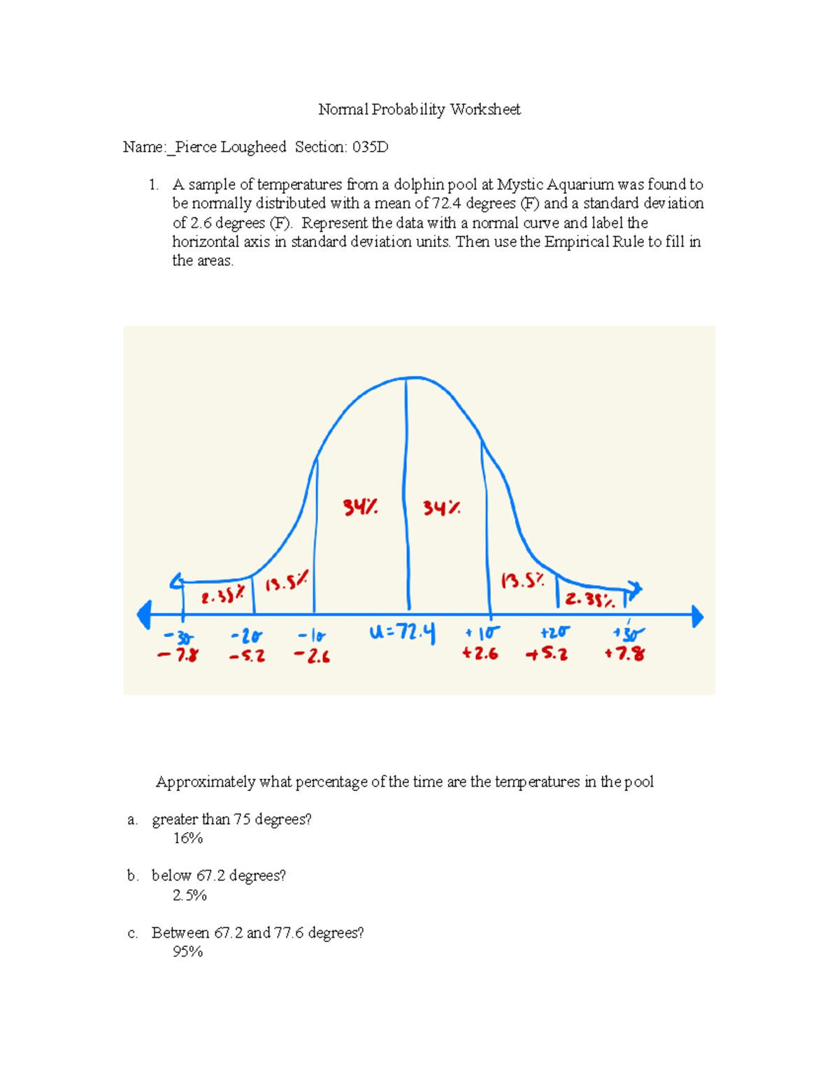 5 Normal Distribution(1) - Normal Probability Worksheet Name:_Pierce ...