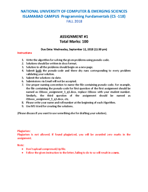Assignment 1 - programming fundamentals...First assigment - Department of Computer Science, FAST ...