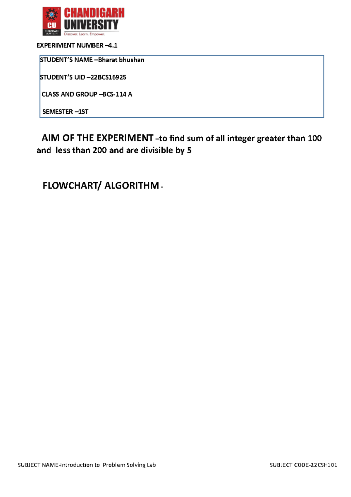 Worsheet 4 - vhvh - EXPERIMENT NUMBER –4. AIM OF THE EXPERIMENT – to ...