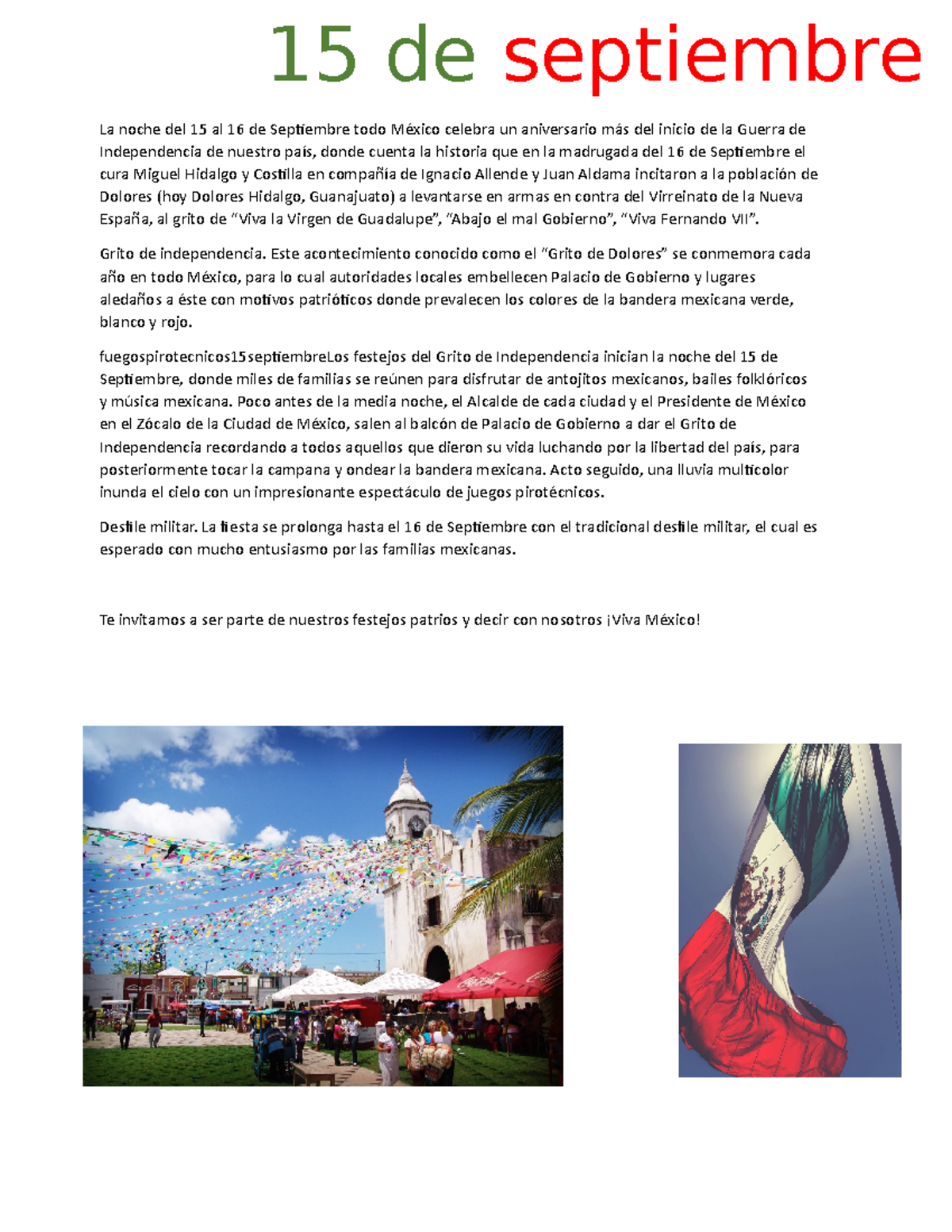 15 de septiembre - 15 de septiembre La noche del 15 al 16 de Sepiembre ...