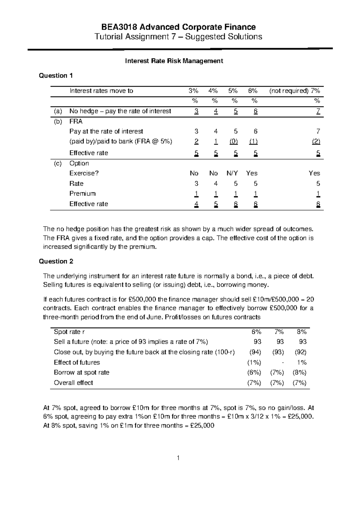 BEA3018 Tutorial 7 Suggested Solutions - BEA3018 Advanced Corporate ...