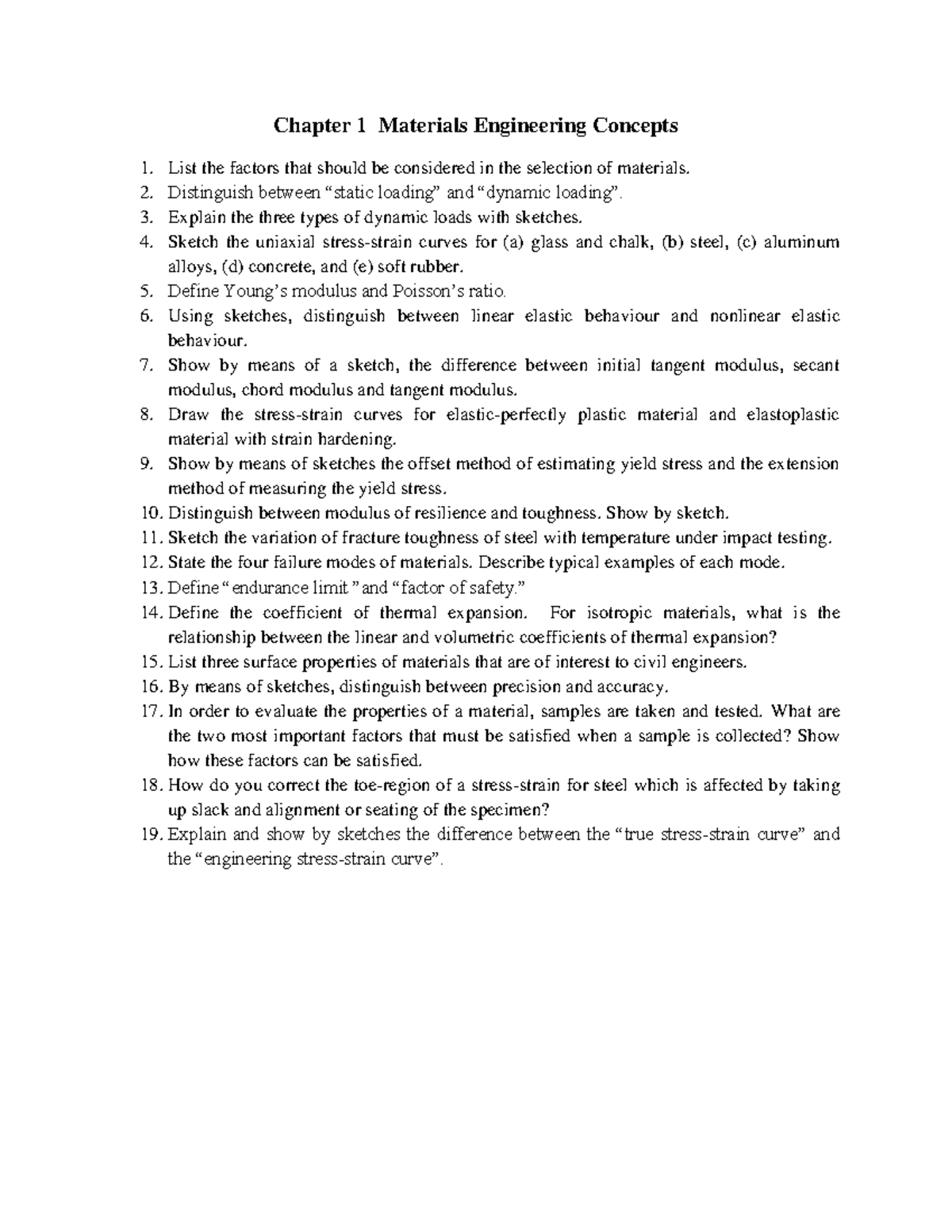 Non-numerical questions Ch 1 - Chapter 1 Materials Engineering Concepts ...