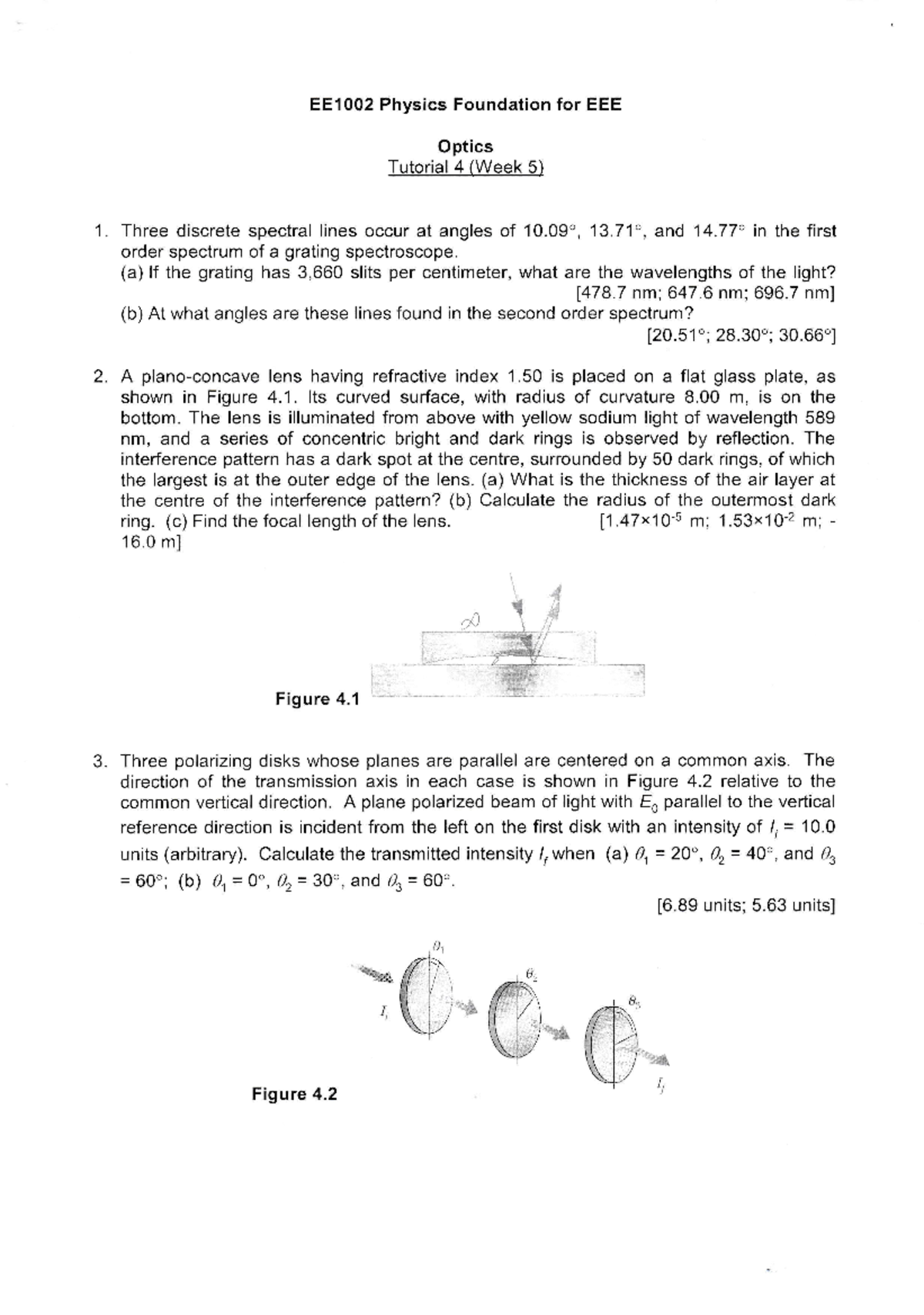 Physics Foundation Tutorial 4 Solution - EE1002 Physics Foundation for ...