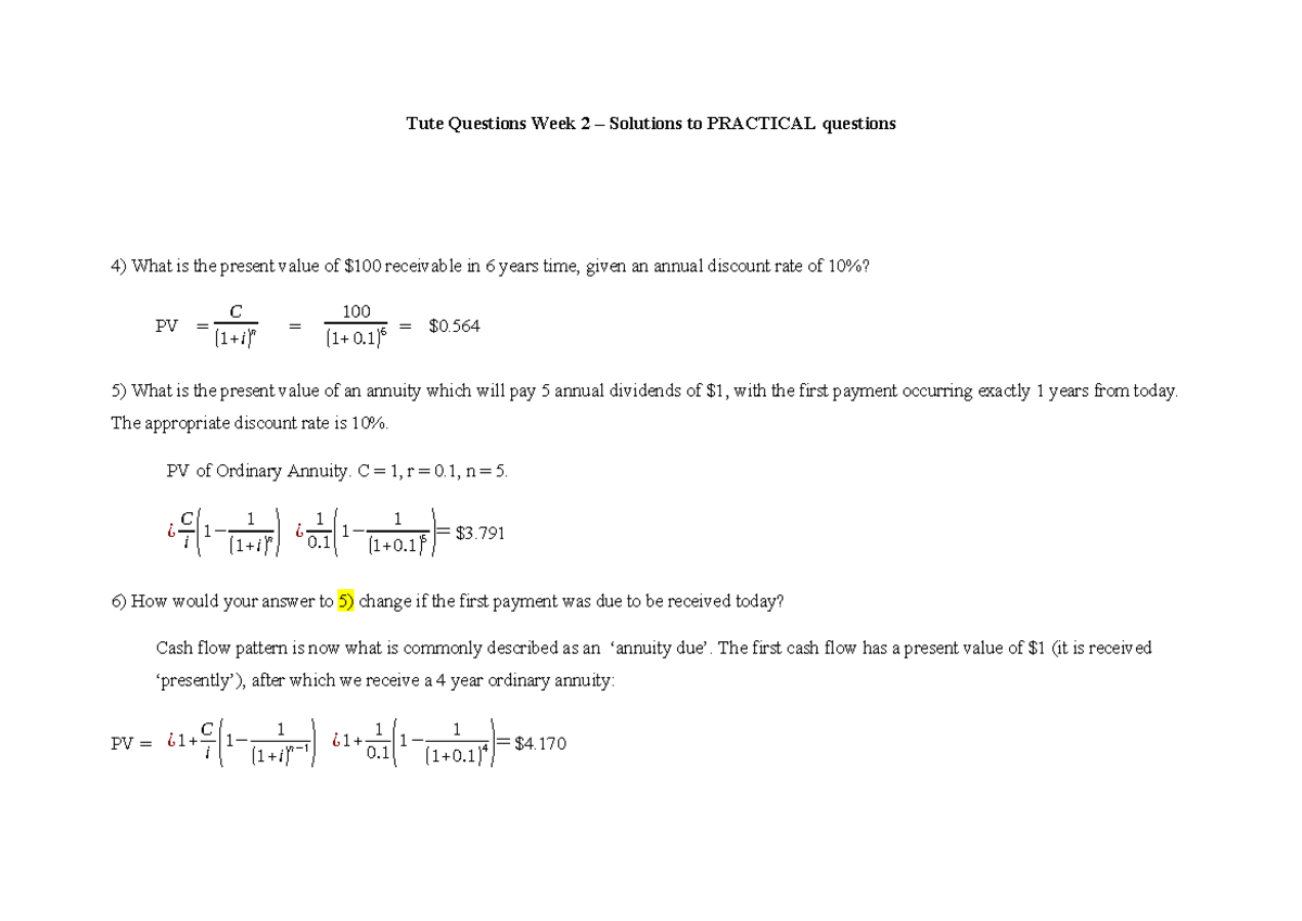 Solutions for Selected Tutorial Questions Week 2 - Tute Questions Week ...