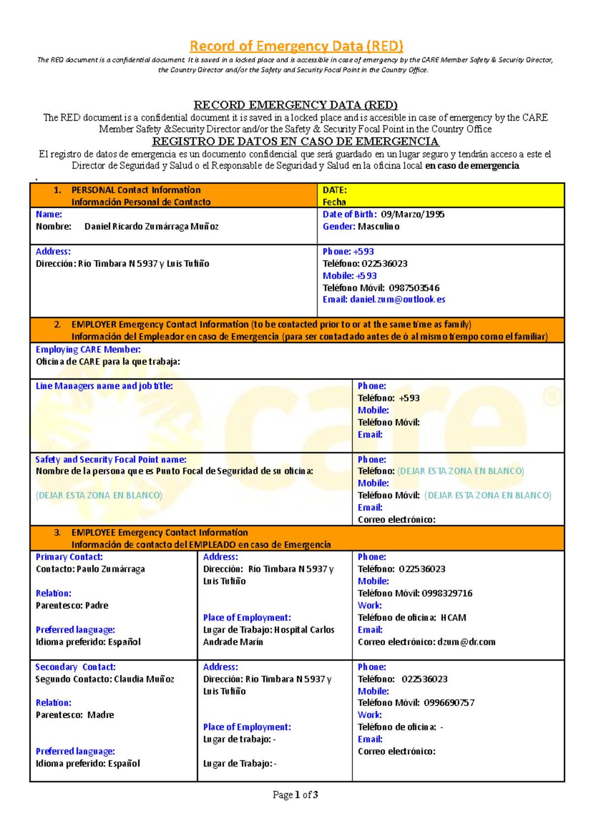 RED-FORM-Zumarraga - Grade: 9 - Record of Emergency Data (RED) The RED ...