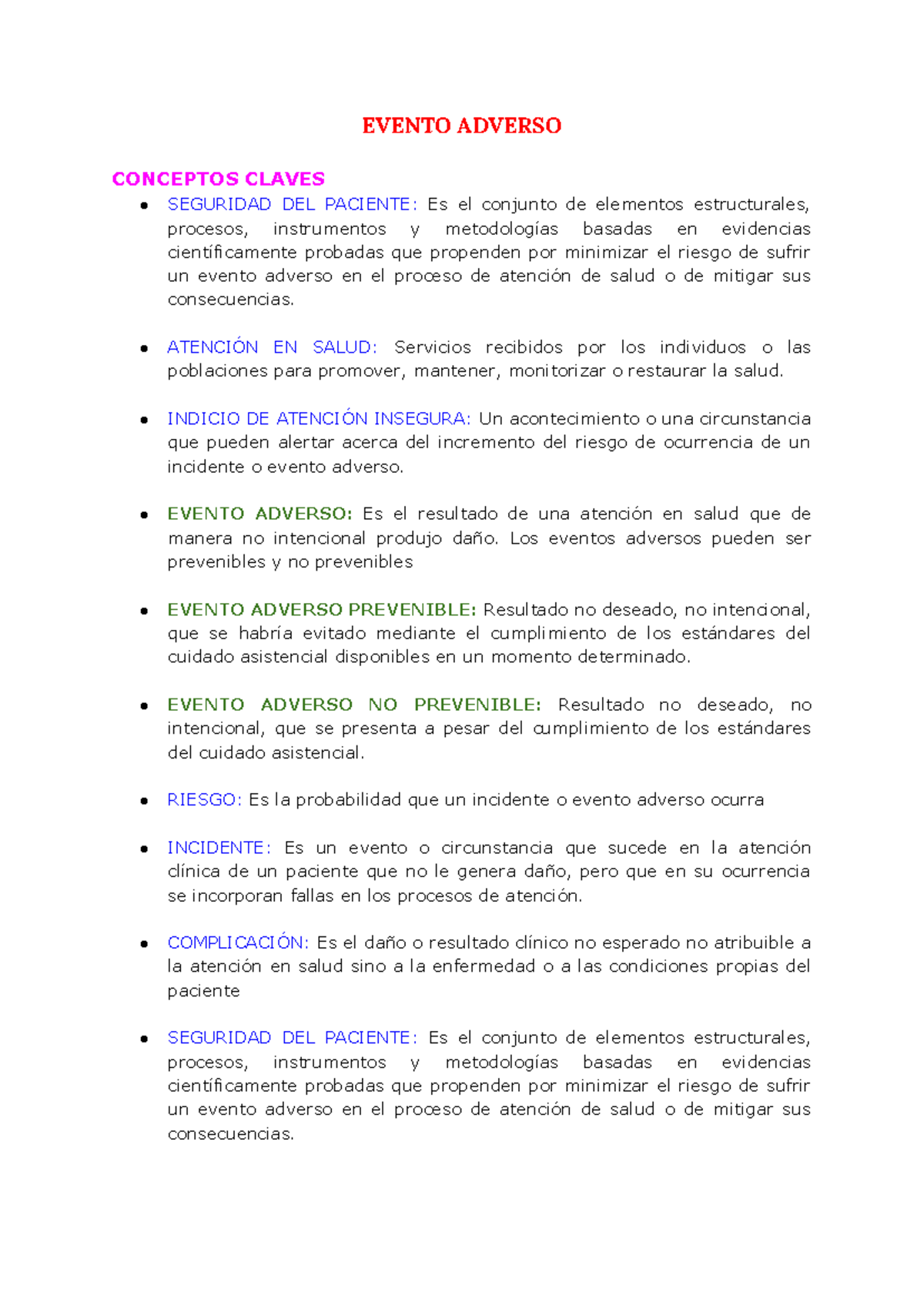 Evento Adverso - Resumen entorno quirurgico - EVENTO ADVERSO CONCEPTOS ...
