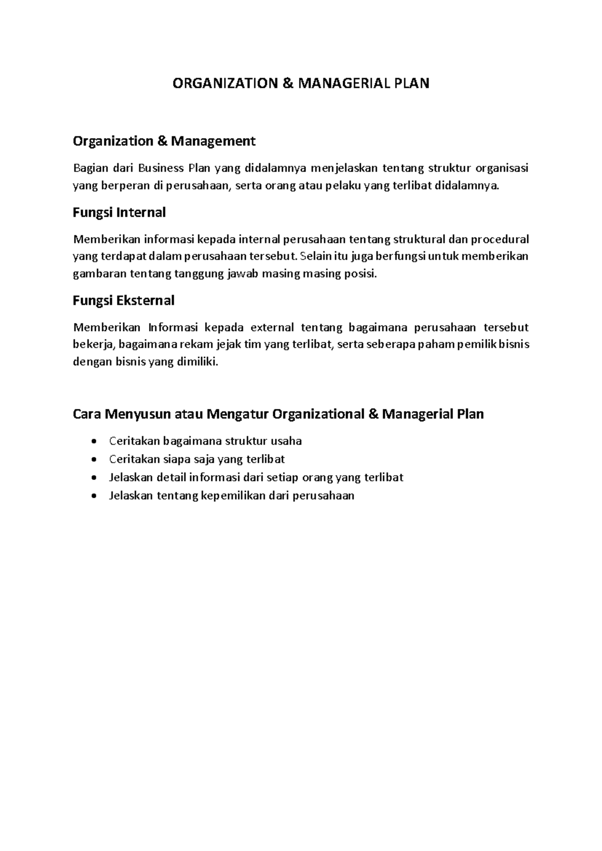Organization dan Managerial Plan - ORGANIZATION & MANAGERIAL PLAN ...