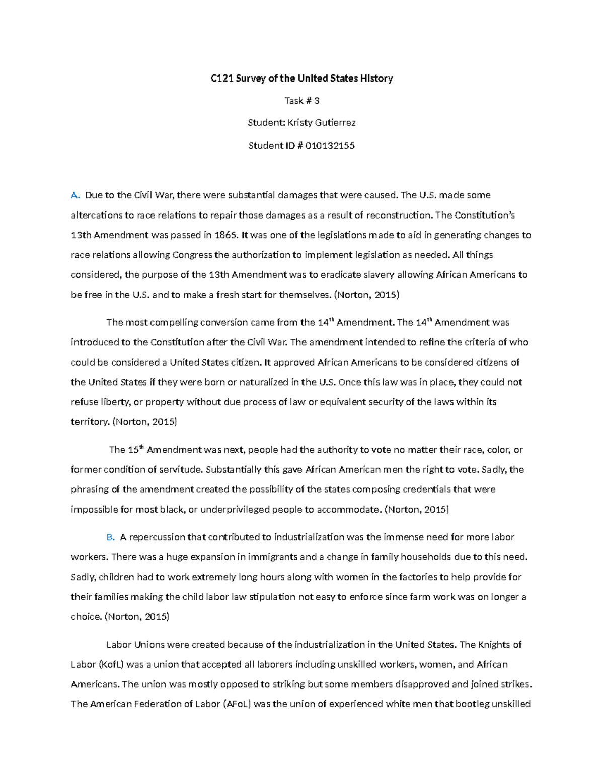 C121 Task 3 - Passed! - C121 Survey of the United States History Task ...