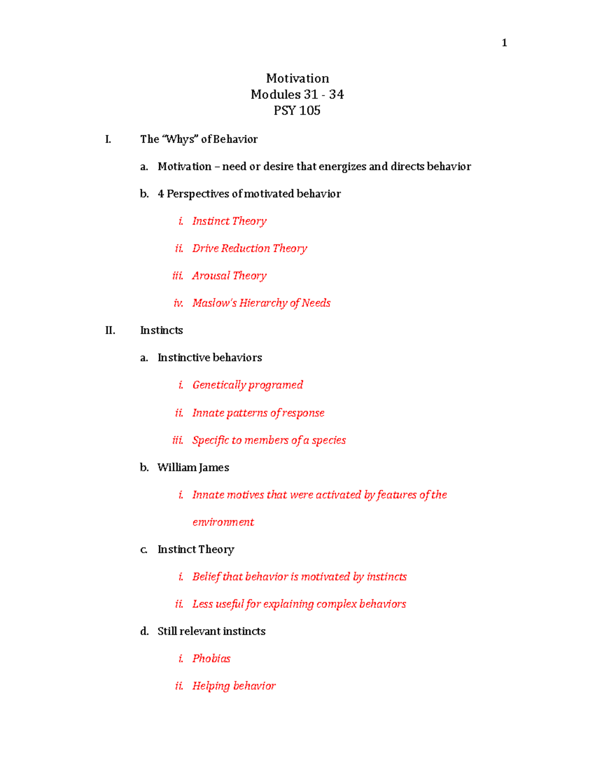 PSY105 Modules 31-34 Motivation - Motivation Modules 31 - 34 PSY 105 I ...