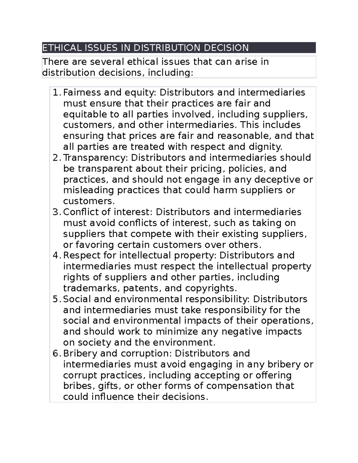 Marketing 7 - distribution problems expained - ETHICAL ISSUES IN ...