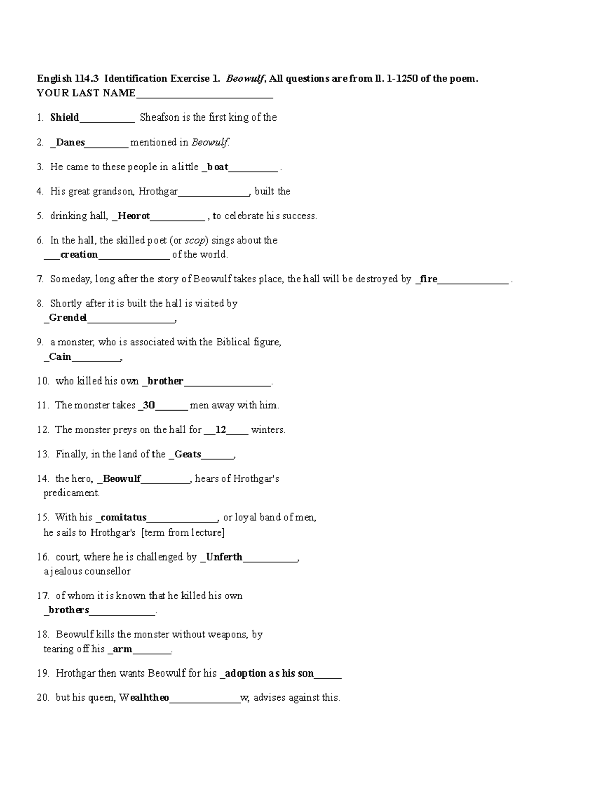114 ID Exercise 1 copy (5) - English 114 Identification Exercise 1 ...