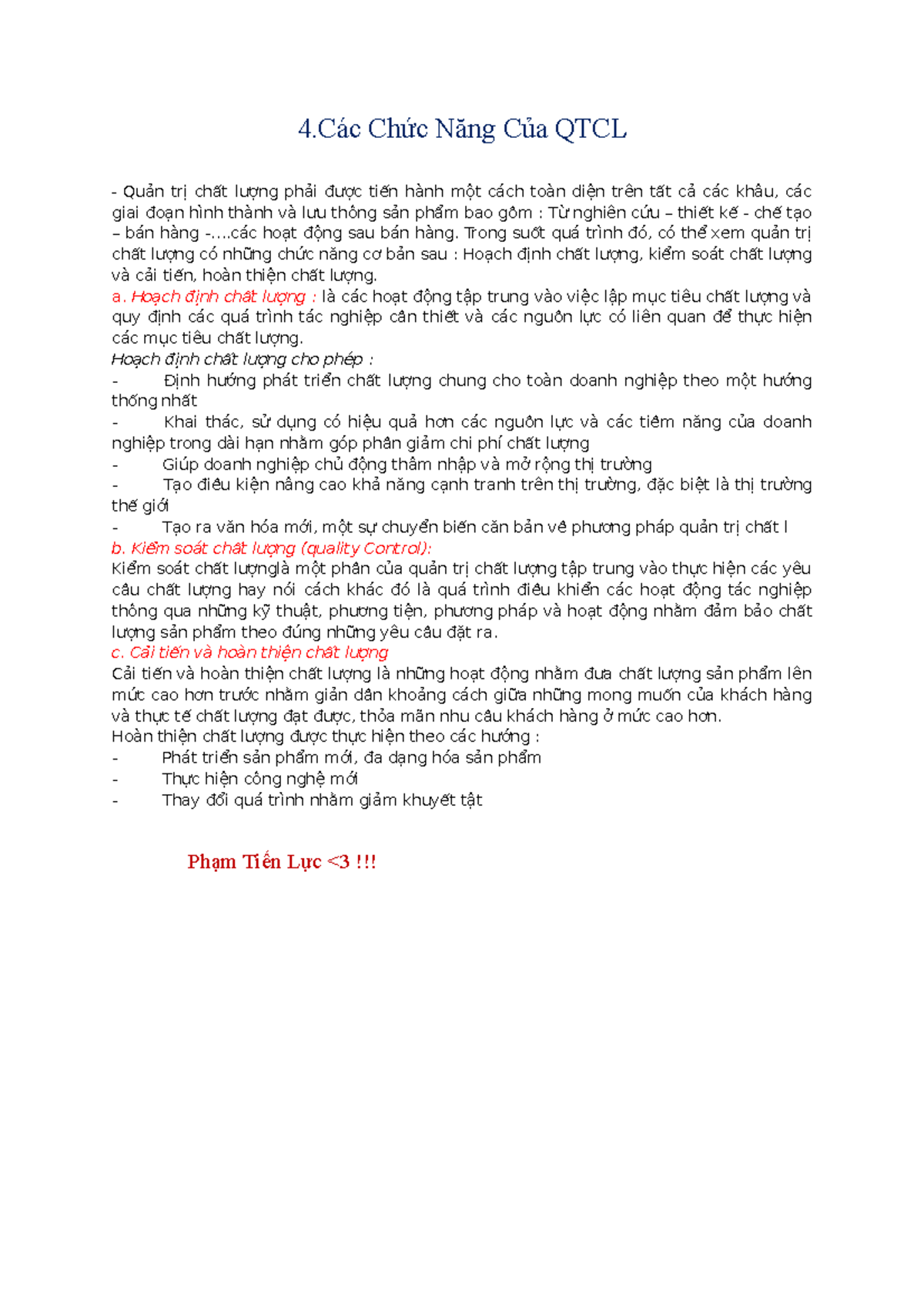 Chức Năng Của QTCL - vsada - 4ác Chức Năng Của QTCL Quản trị chất lượng phải được tiến hành một ...