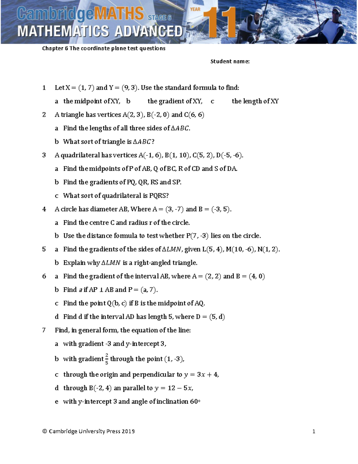 Chapter-6-Test Coordinate Geometry Adv - Chapter 6 The coordinate plane ...