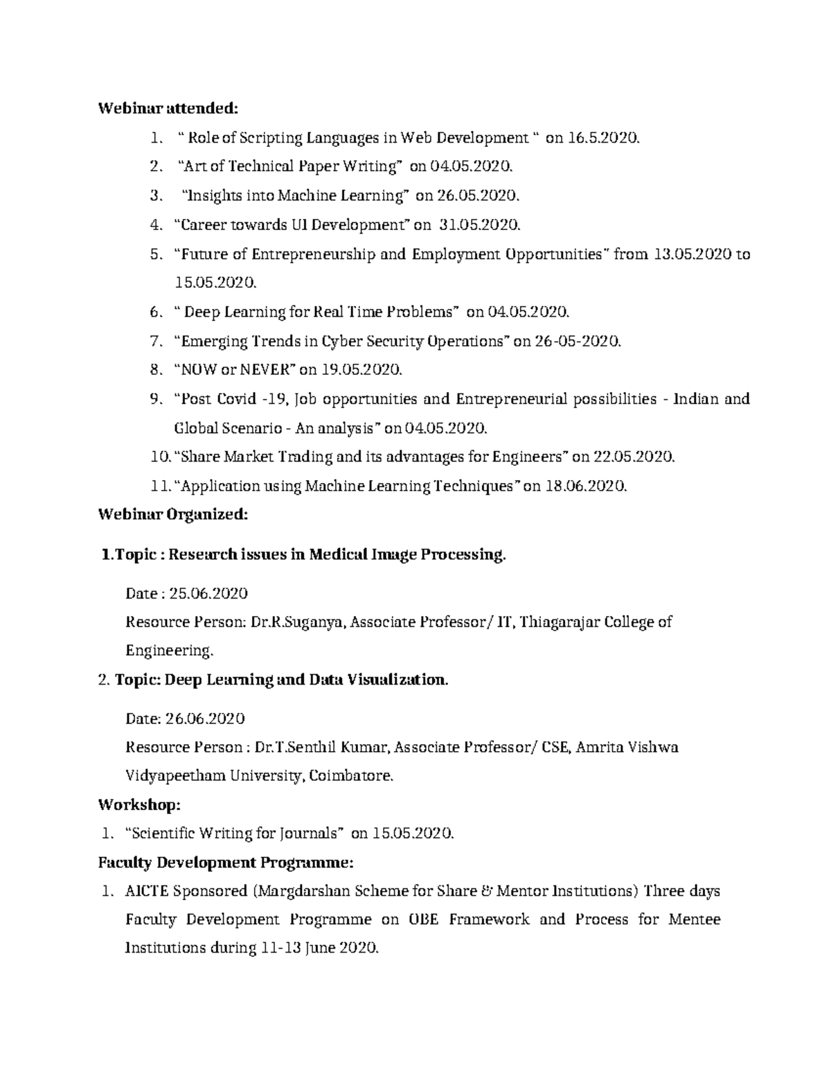 Activities Summary Cse Webinar Attended 1 Role Of Scripting