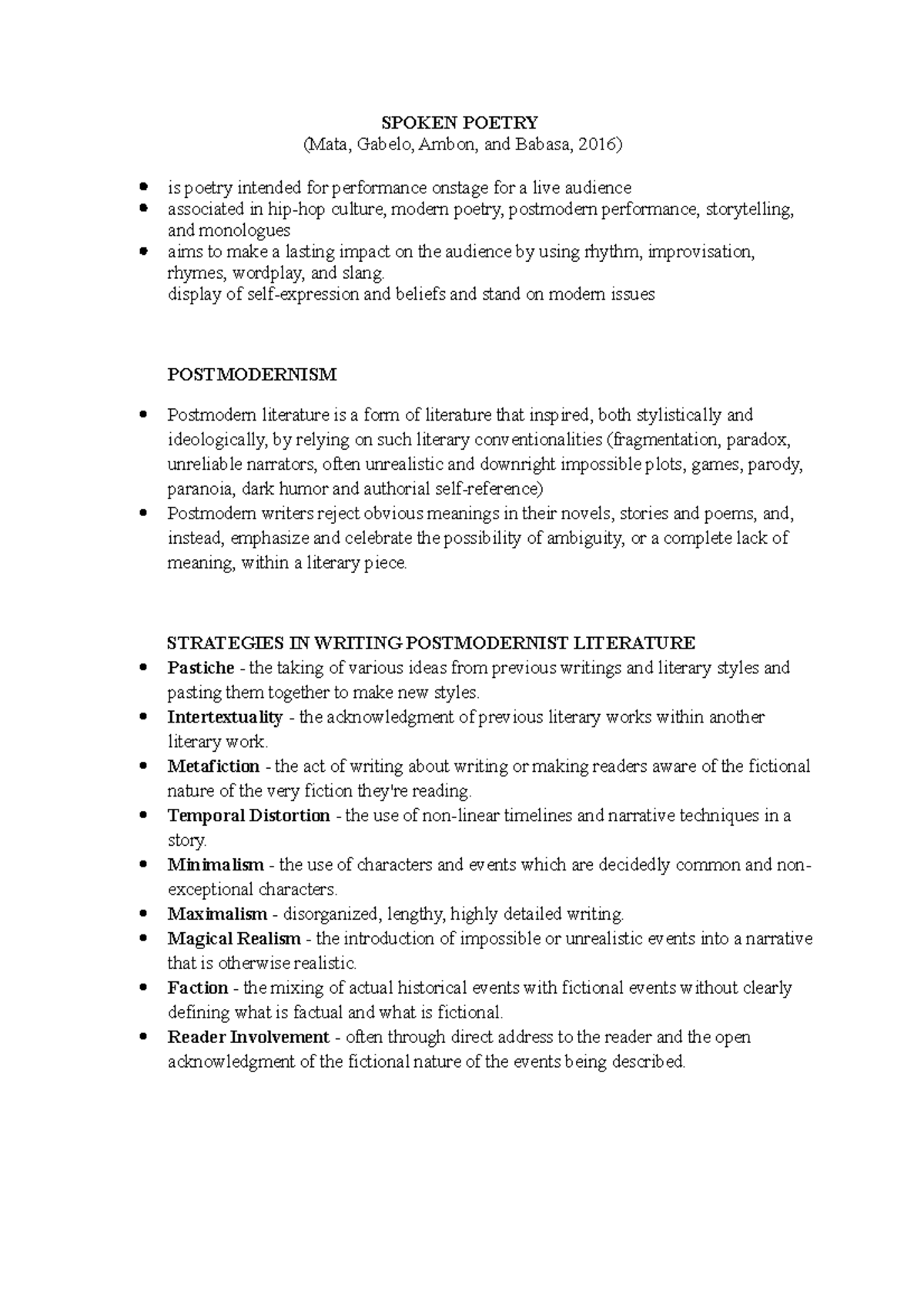 Spoken- Poetry- Handout (Lecture Note) - SPOKEN POETRY (Mata, Gabelo ...