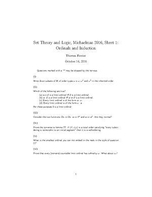 Logic and Set Theory 2016-2017 Example Sheet 2 - Set Theory and Logic, Michaelmas 2016, Sheet 2 ...