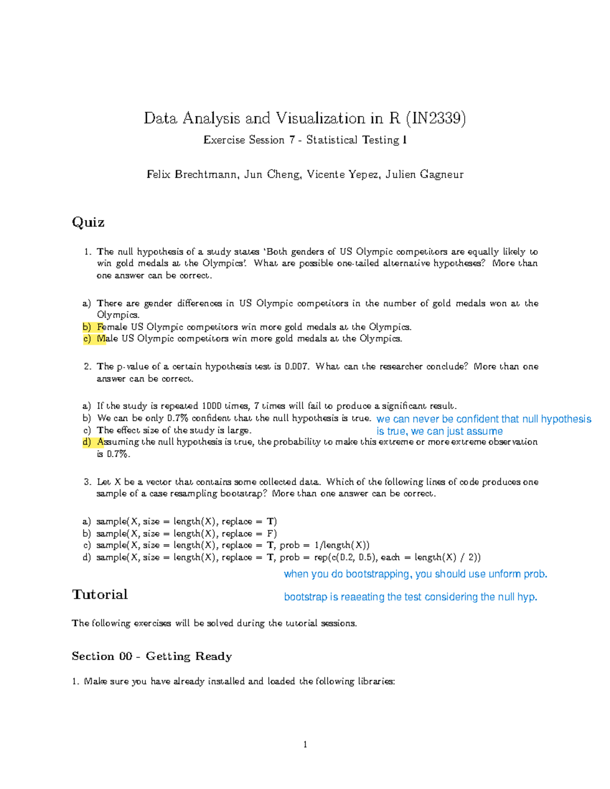 Exercise 07 Data Analysis And Visualization In R In2339 Exercise Session 7 Statistical 