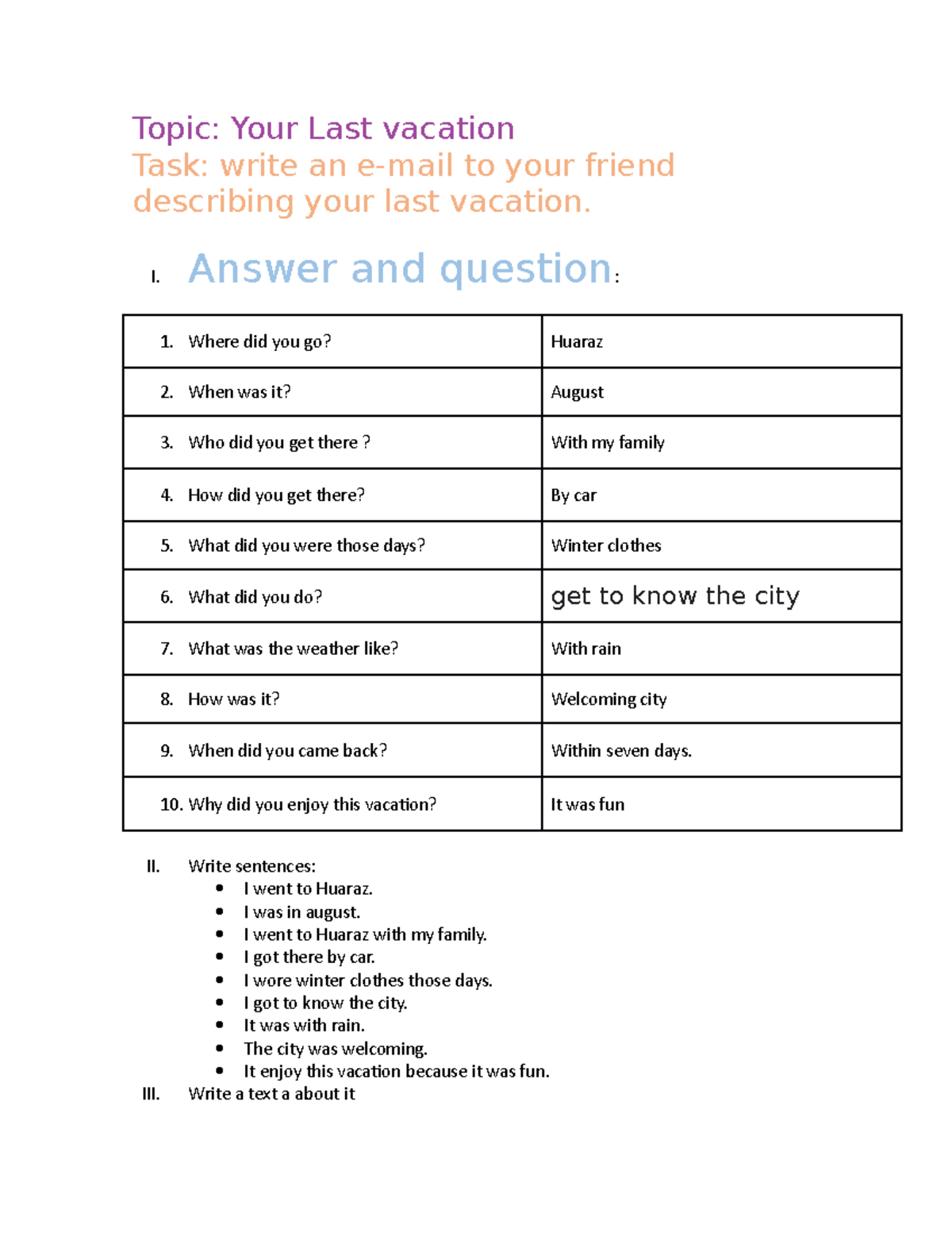 Topic - DLMDL;,Q';A - Topic: Your Last vacation Task: write an e-mail ...