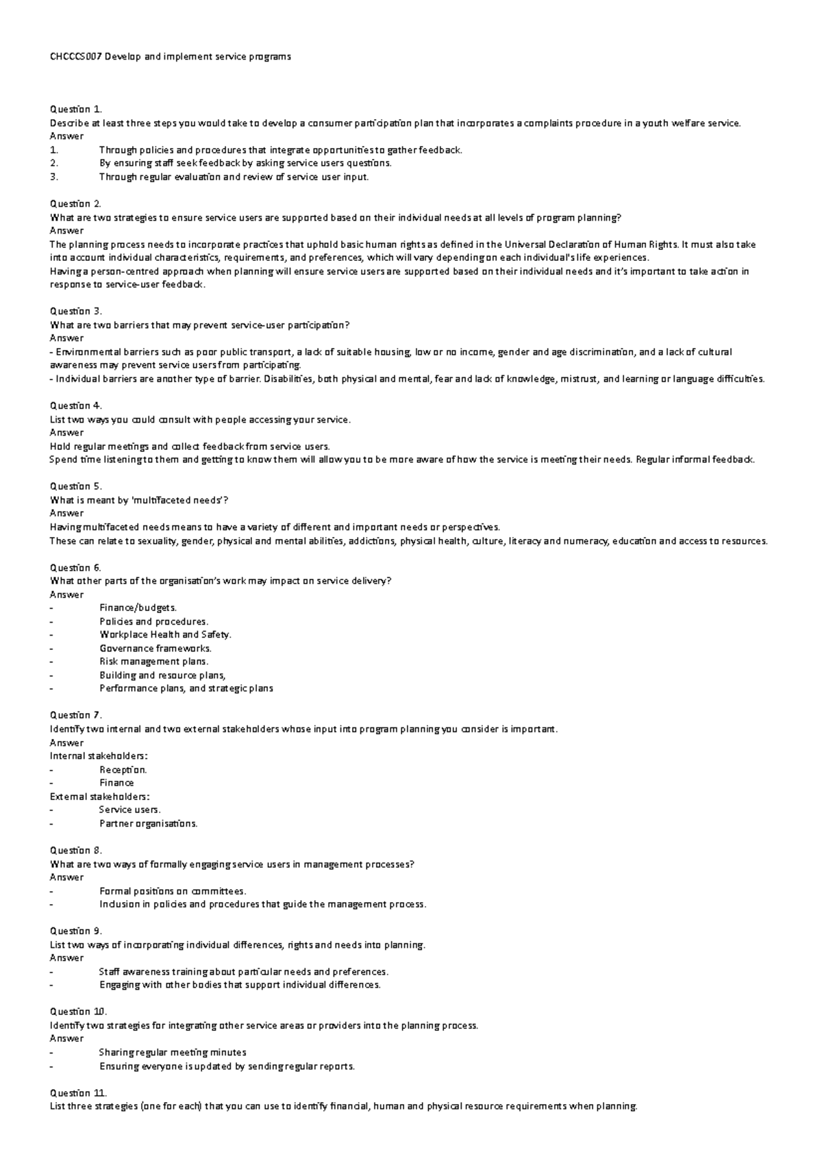 CHCCCS007 Develop and implement service programs Assessment 1 - CHCCCS007 Develop and implement ...