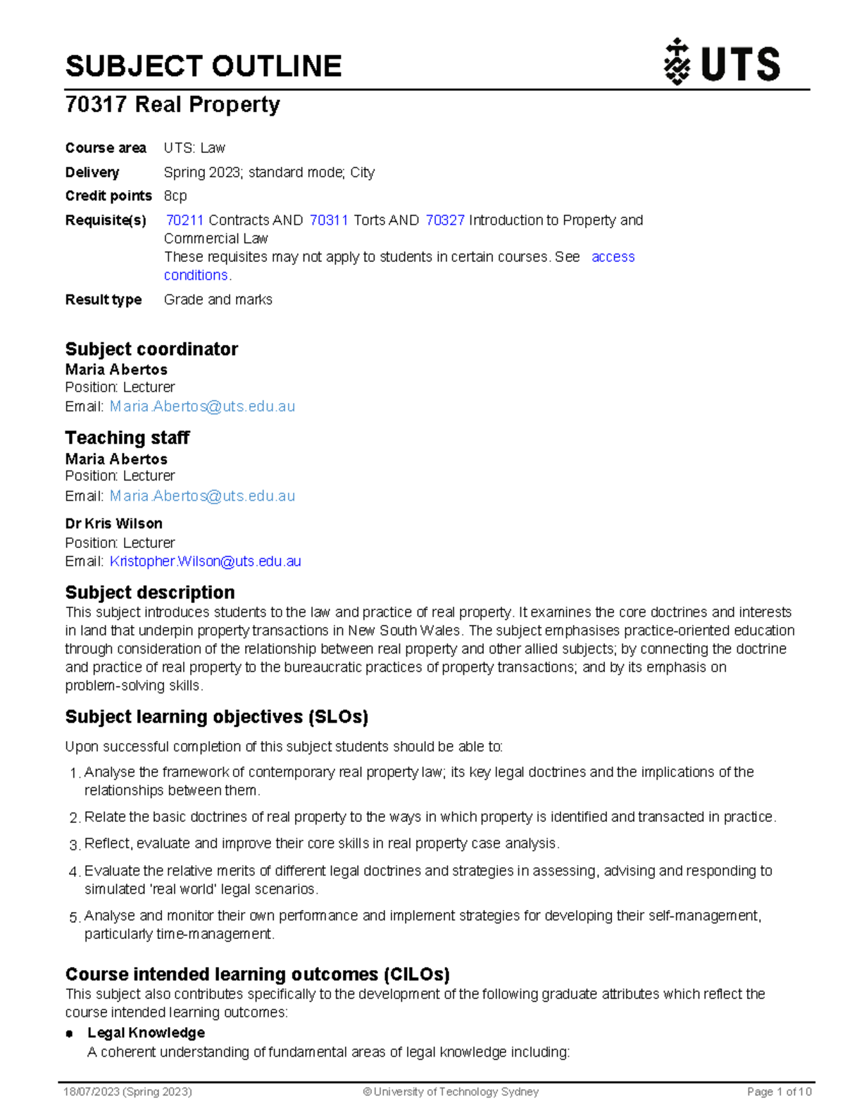 PDFs - 70311 - SUBJECT OUTLINE 70317 Real Property Subject coordinator ...