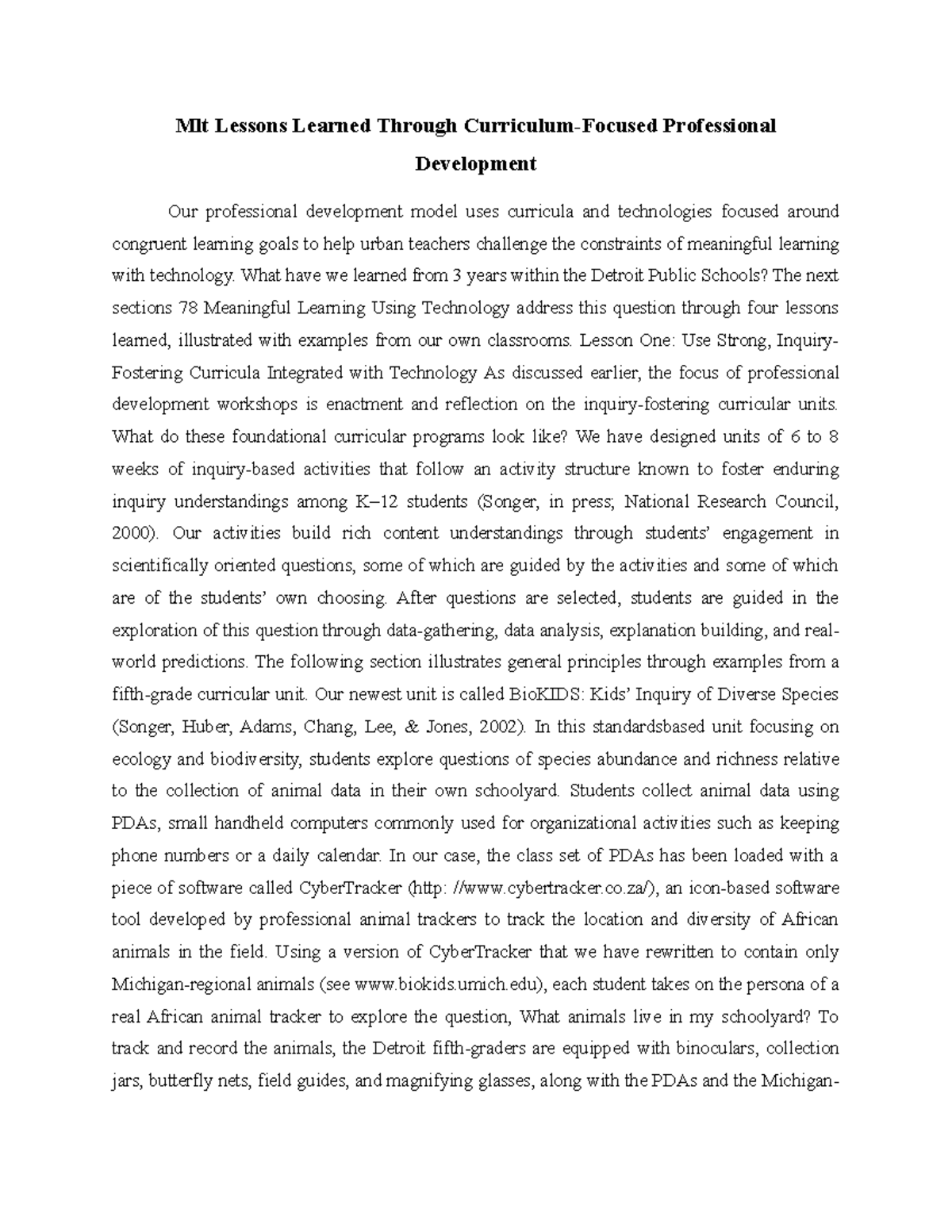 Mlt Lessons Learned Through Curriculum-Focused Professional Development ...