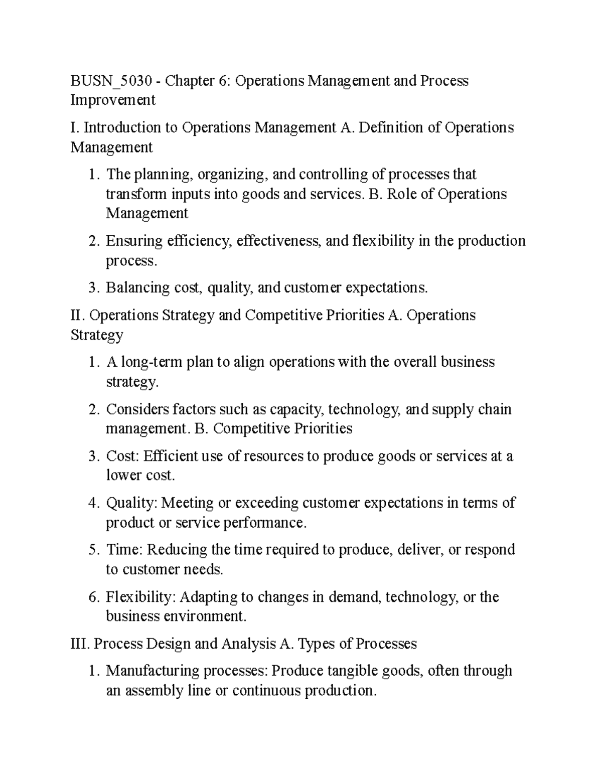 BUSN 5030 - Chapter 6 - BUSN_5030 - Chapter 6: Operations Management ...
