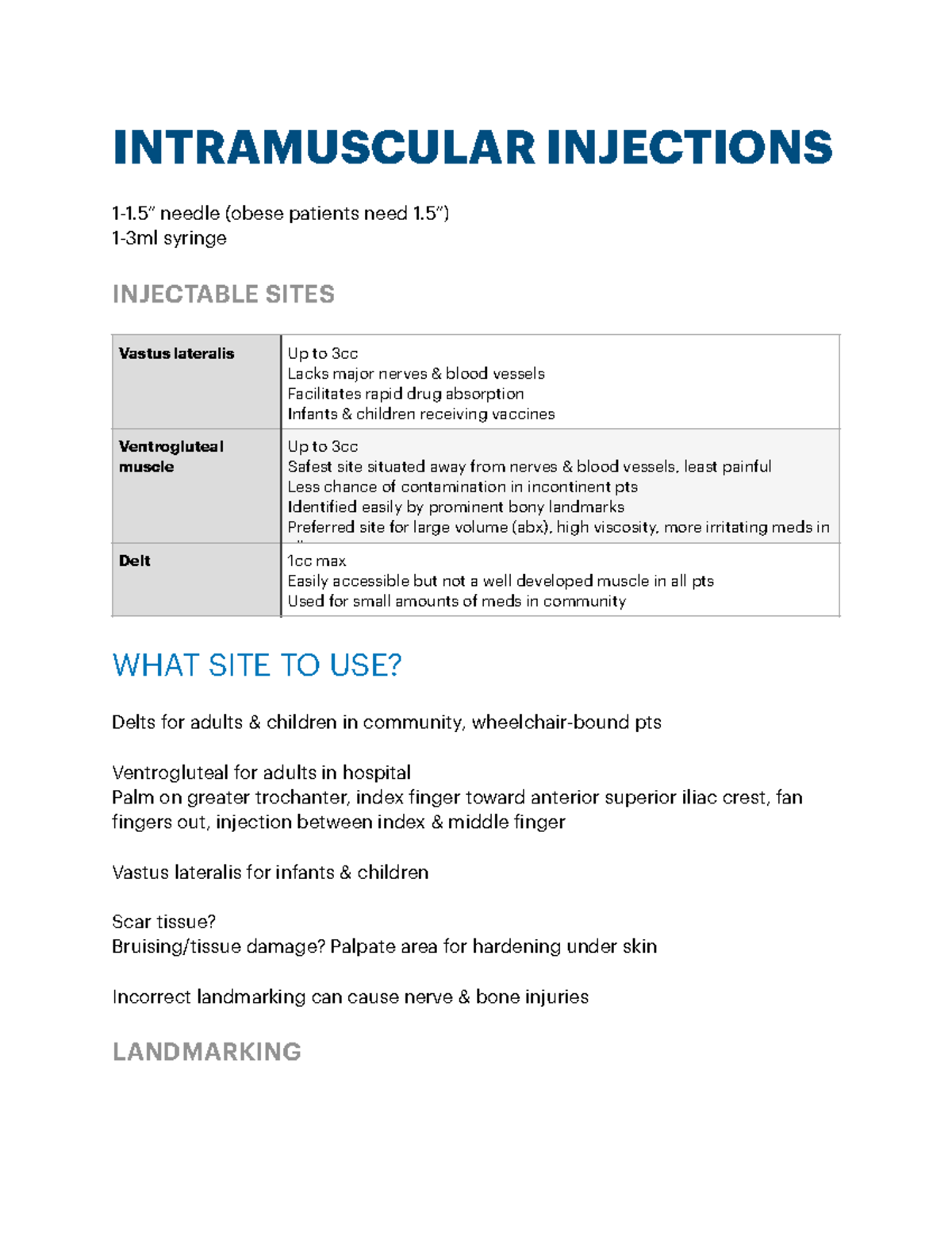 Module 4 - INTRAMUSCULAR INJECTIONS 1-1” needle (obese patients need 1 ...