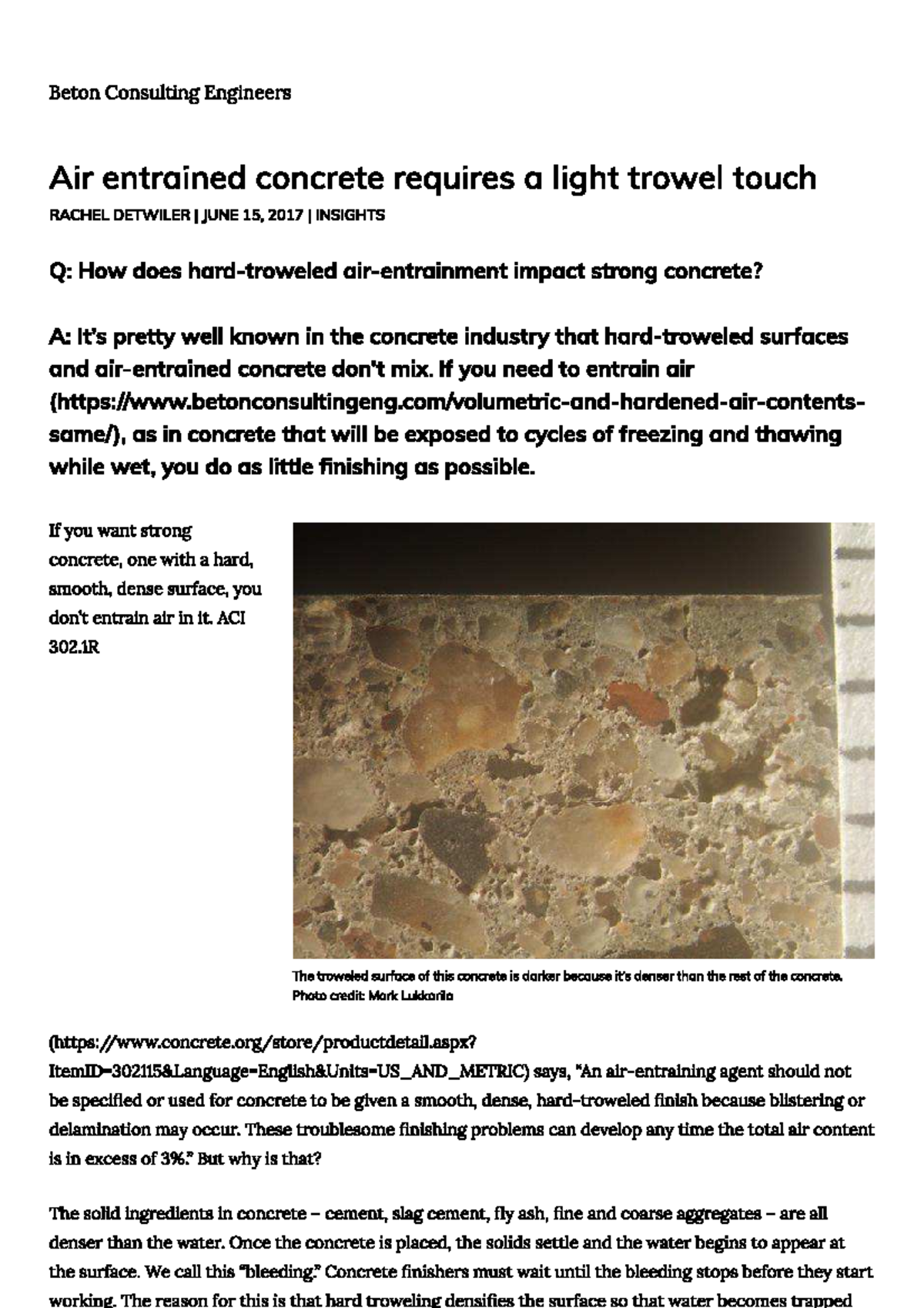 Air entrained concrete requires a light...wel touch - Beton Consulting ...
