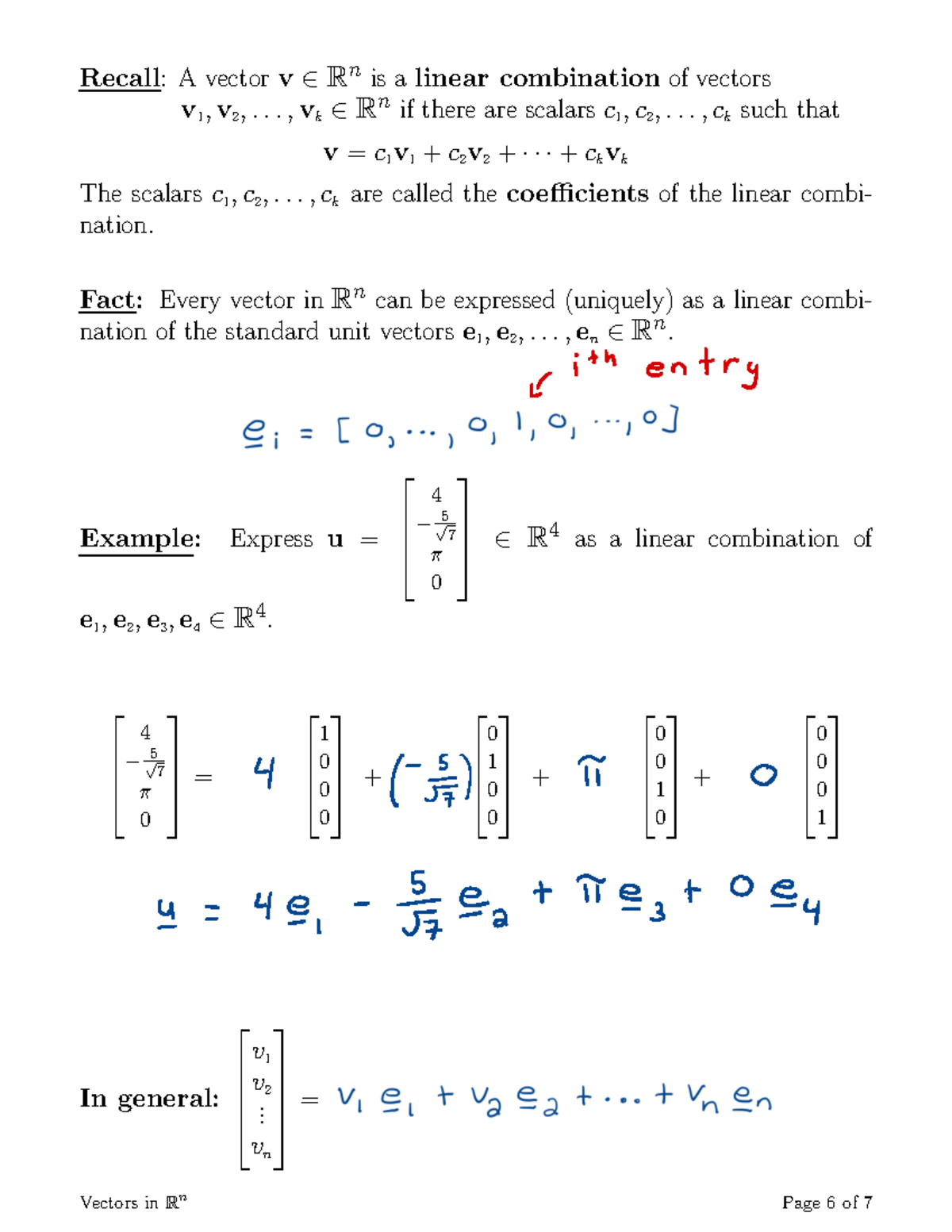 Dot product - Prof - Valerie Budd - Recall: A vector v∈Rn is alinear ...