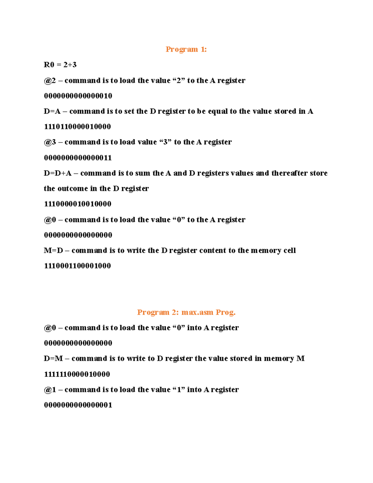 Computer Systems Unit 6 Assignment Program 1 R0 2 2 Command Is 2100